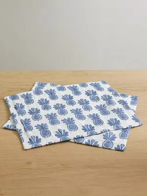 La DoubleJ Set Of Two Printed Linen Placemats - Blue