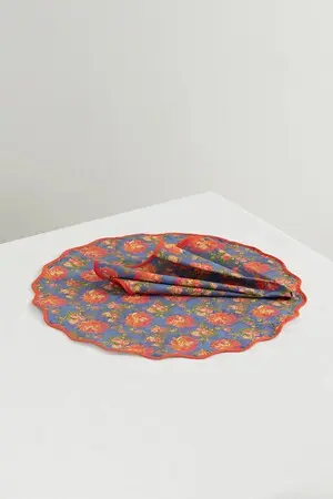 Loretta Caponi Floral-print Cotton Placemat And Napkin Set - Blue