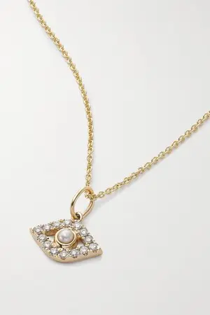 SYDNEY EVAN 14-karat Pearl And Diamond Evil Eye Necklace - Gold