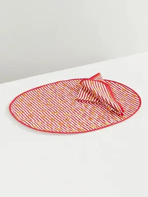 Loretta Caponi Printed Cotton Placemat And Napkin Set - Red