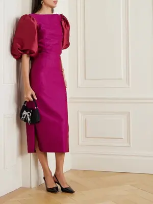 DESTREE Suzanne Faille-trimmed Crepe Midi Dress