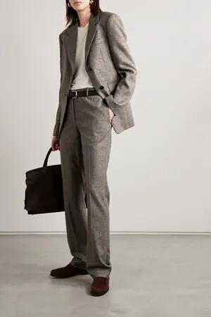 Veronica De Piante Riley Herringbone Pinstriped Wool And Cashmere-blend Wide-leg Pants