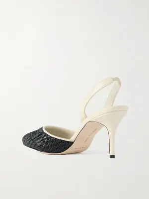 Manolo Blahnik Casam 70 Leather And Raffia Slingback Pumps