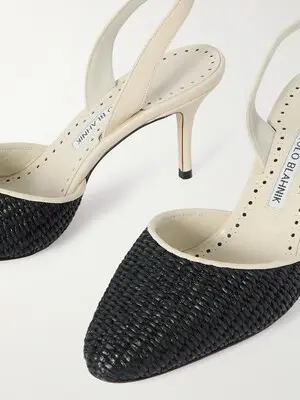 Manolo Blahnik Casam 70 Leather And Raffia Slingback Pumps