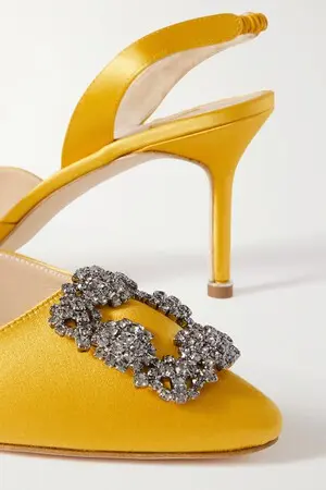 Manolo Blahnik Hangisli 70 Embellished Satin Slingback Pumps - Yellow