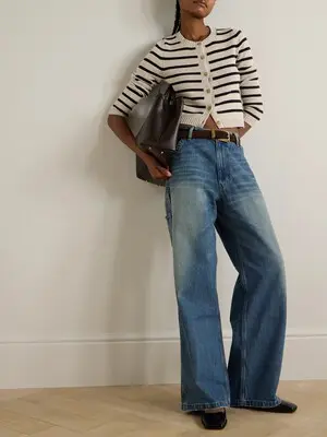 Denimist Cropped Striped Cotton-blend Cardigan