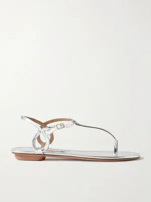 AQUAZZURA Almost Bare Metallic Leather Sandals - Silver