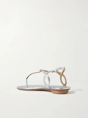 AQUAZZURA Almost Bare Metallic Leather Sandals - Silver