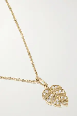 SYDNEY EVAN Small Monstera Leaf Diamond Necklace - Gold