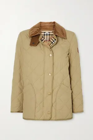 Burberry Corduroy And Leather-trimmed Quilted Jacket