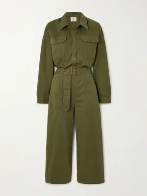 Denimist Utility Belted Cropped Denim Jumpsuit - Green
