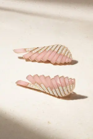 GARRARD Wings Rising 18-karat Rose Opal And Diamond Earrings - Gold