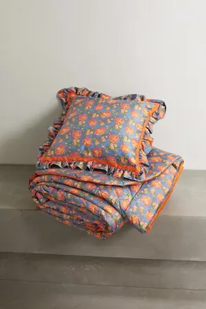 Loretta Caponi Ruffled Floral-print Cotton Down Cushion
