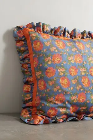 Loretta Caponi Ruffled Floral-print Cotton Down Cushion