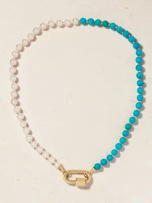 MARLA AARON 14-karat Turquoise And Pearl Lock Necklace - Gold