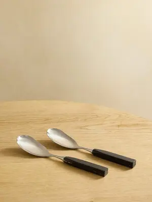 Brunello Cucinelli Set Of Two Silver And Horn Serving Spoons - Black
