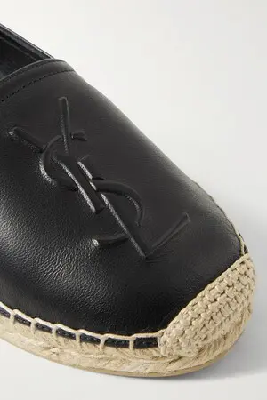 Saint Laurent Cassandre Logo-embossed Leather Espadrilles - Black
