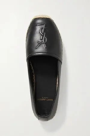 Saint Laurent Cassandre Logo-embossed Leather Espadrilles - Black