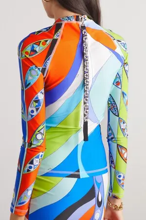 Emilio Pucci Crystal-embellished Printed Stretch-satin Top
