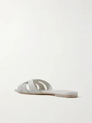 Saint Laurent Tribute Woven Leather Slides - Neutrals