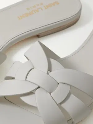 Saint Laurent Tribute Woven Leather Slides - Neutrals