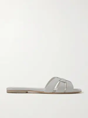 Saint Laurent Tribute Woven Leather Slides - Neutrals