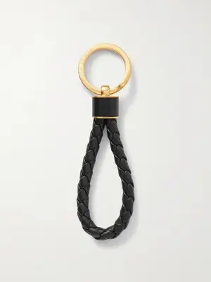 Bottega Veneta Intrecciato Leather And Gold-tone Keyring - Black