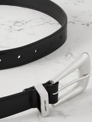 Saint Laurent Leather Belt With Silver-tone Buckle