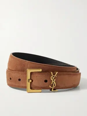 Saint Laurent Cassandre Suede Belt - Brown