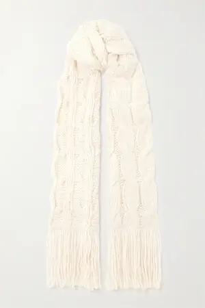 Gabriela Hearst Serena Fringed Cable-knit Cashmere Scarf - Ivory