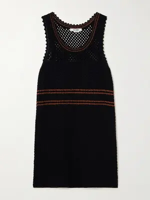 RE/DONE Striped Crocheted Mini Dress - Black
