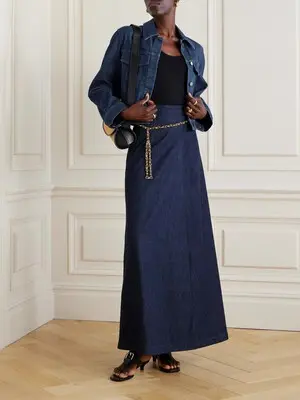 Another Tomorrow Cropped Denim Trucker Jacket