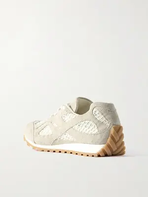 Bottega Veneta Orbit Suede, Leather, Mesh And Fishnet Sneakers - Neutrals