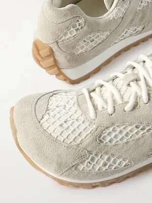 Bottega Veneta Orbit Suede, Leather, Mesh And Fishnet Sneakers - Neutrals