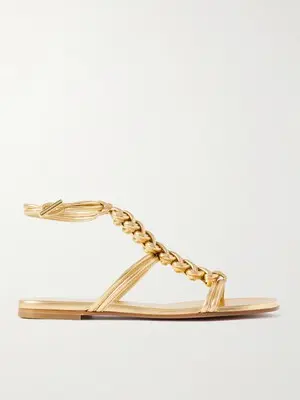GIANVITO ROSSI Capua Metallic Braided Leather Sandals - Gold