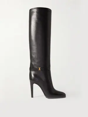 Saint Laurent Diane Logo-embellished Leather Knee Boots