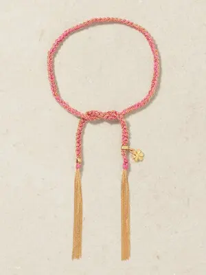 Carolina Bucci 18-karat And Silk Bracelet With Flower Charm - Gold