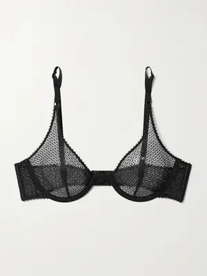 Kiki De Montparnasse Crocheted Lace And Mesh Underwired Soft-cup Bra - Black