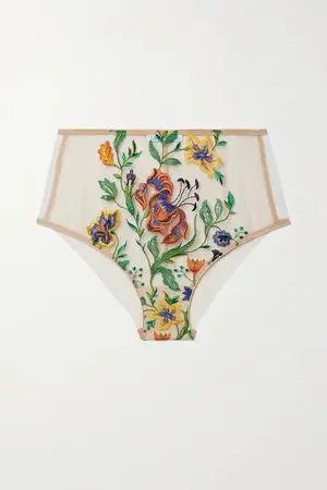 I.D. Sarrieri Energy Flowers Embroidered Tulle Briefs - Neutrals