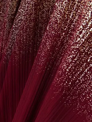 DIMA AYAD Metallic Plissé-tulle Gown And Cape Set - Burgundy