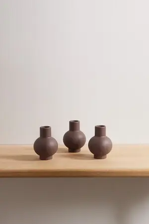 RAAWII Strøm Set Of Three Mini Earthenware Vases - Brown
