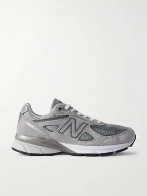 NEW BALANCE 990v4 Leather-trimmed Suede And Mesh Sneakers - Gray