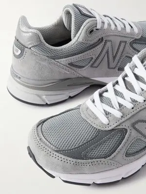 NEW BALANCE 990v4 Leather-trimmed Suede And Mesh Sneakers - Gray