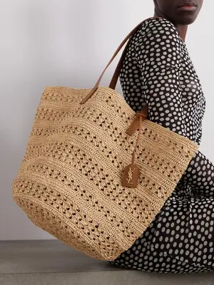 Saint Laurent Panier Medium Leather-trimmed Raffia Tote