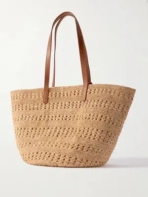 Saint Laurent Panier Medium Leather-trimmed Raffia Tote
