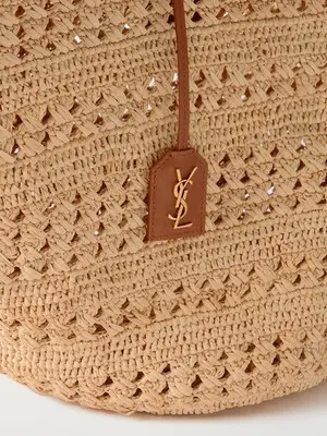 Saint Laurent Panier Medium Leather-trimmed Raffia Tote