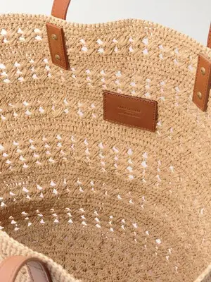 Saint Laurent Panier Medium Leather-trimmed Raffia Tote