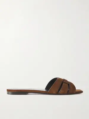 Saint Laurent SAINT LAURENT Tribute Woven Suede Slides Brown