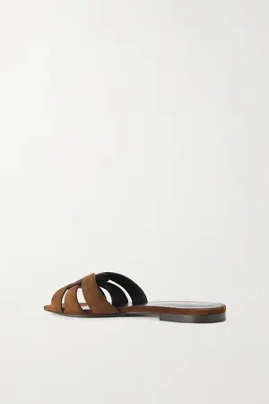Saint Laurent Tribute Woven Suede Slides - Brown