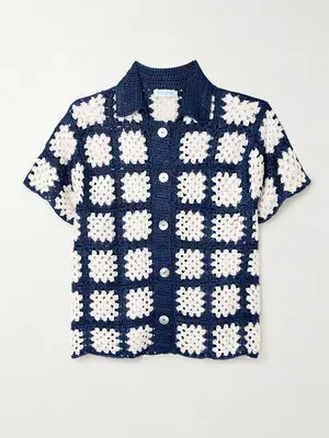 Calle Del Mar Checked Crocheted Cardigan